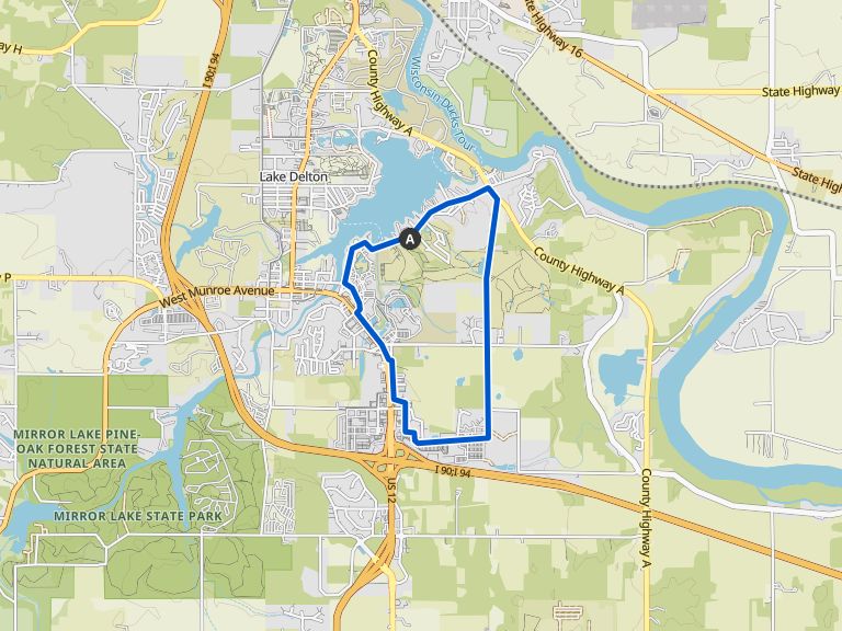 Loop da Bunker Drive e Canyon Road Trail — Lake Delton | corrida | Komoot